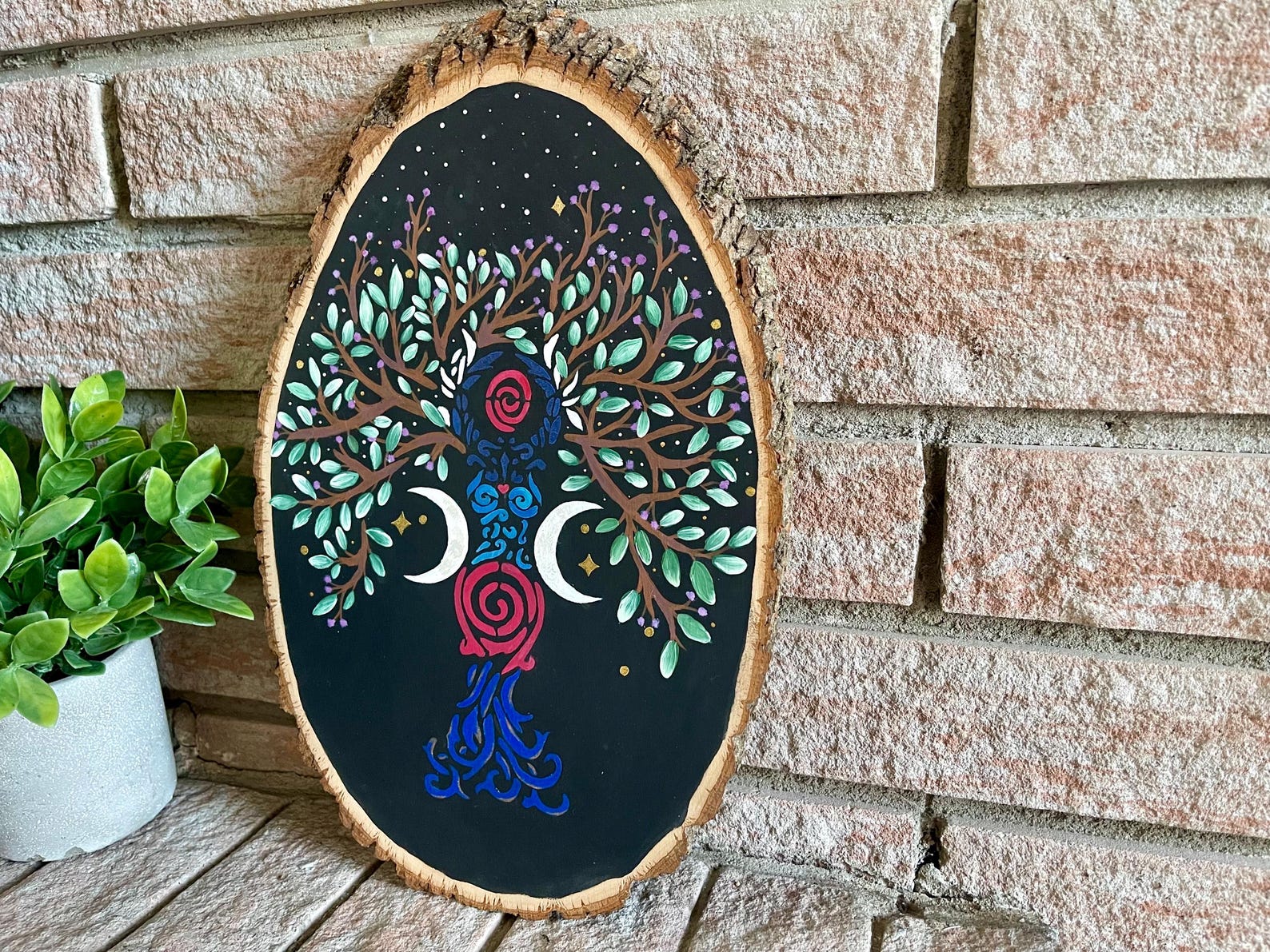 Hand-painted Tree of Life Wall Art on Wood Slice – Divine Feminine ...