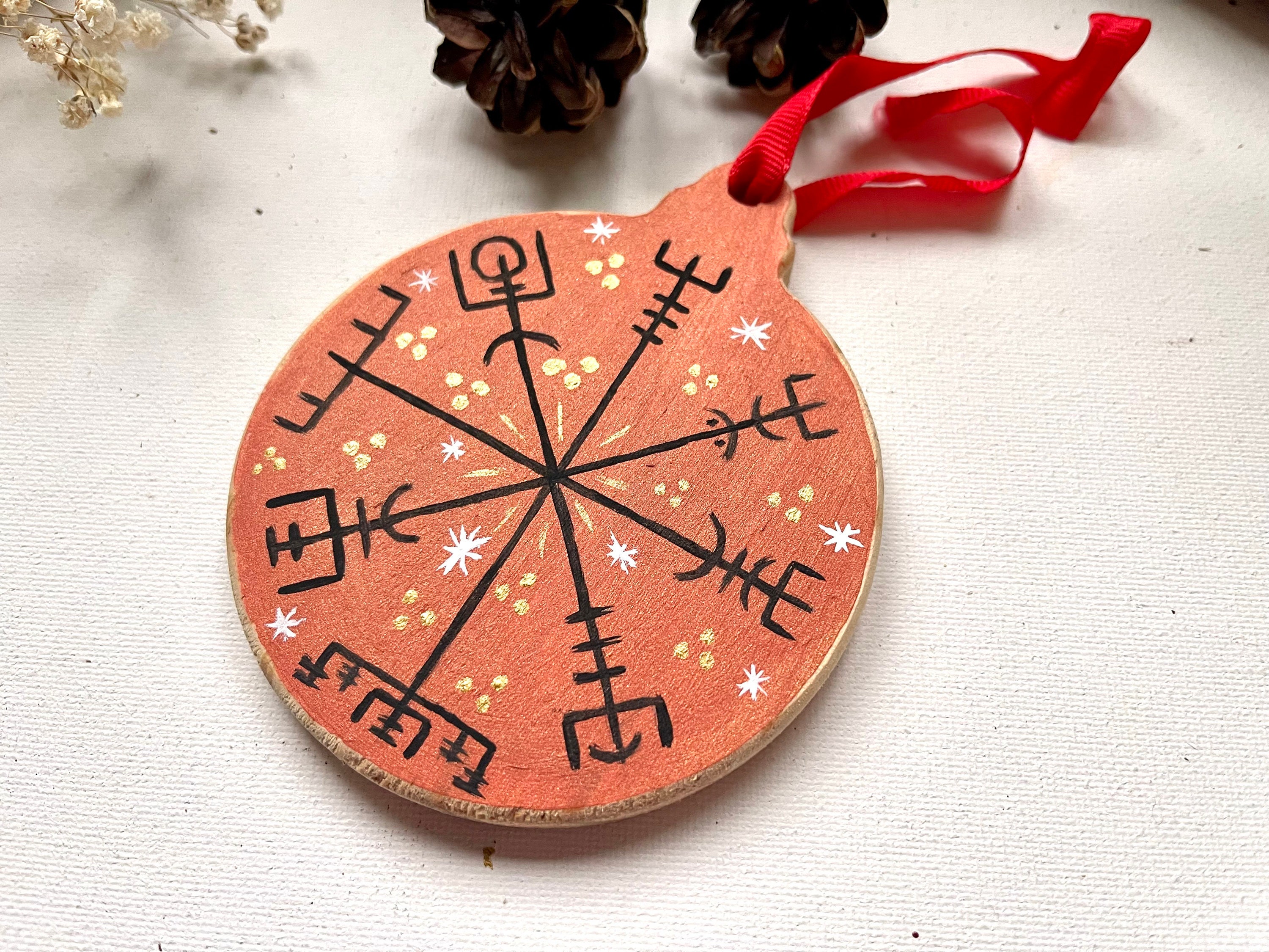 Hand-painted Yule Tree Decorations: Vegvisir Viking Compass - Etsy