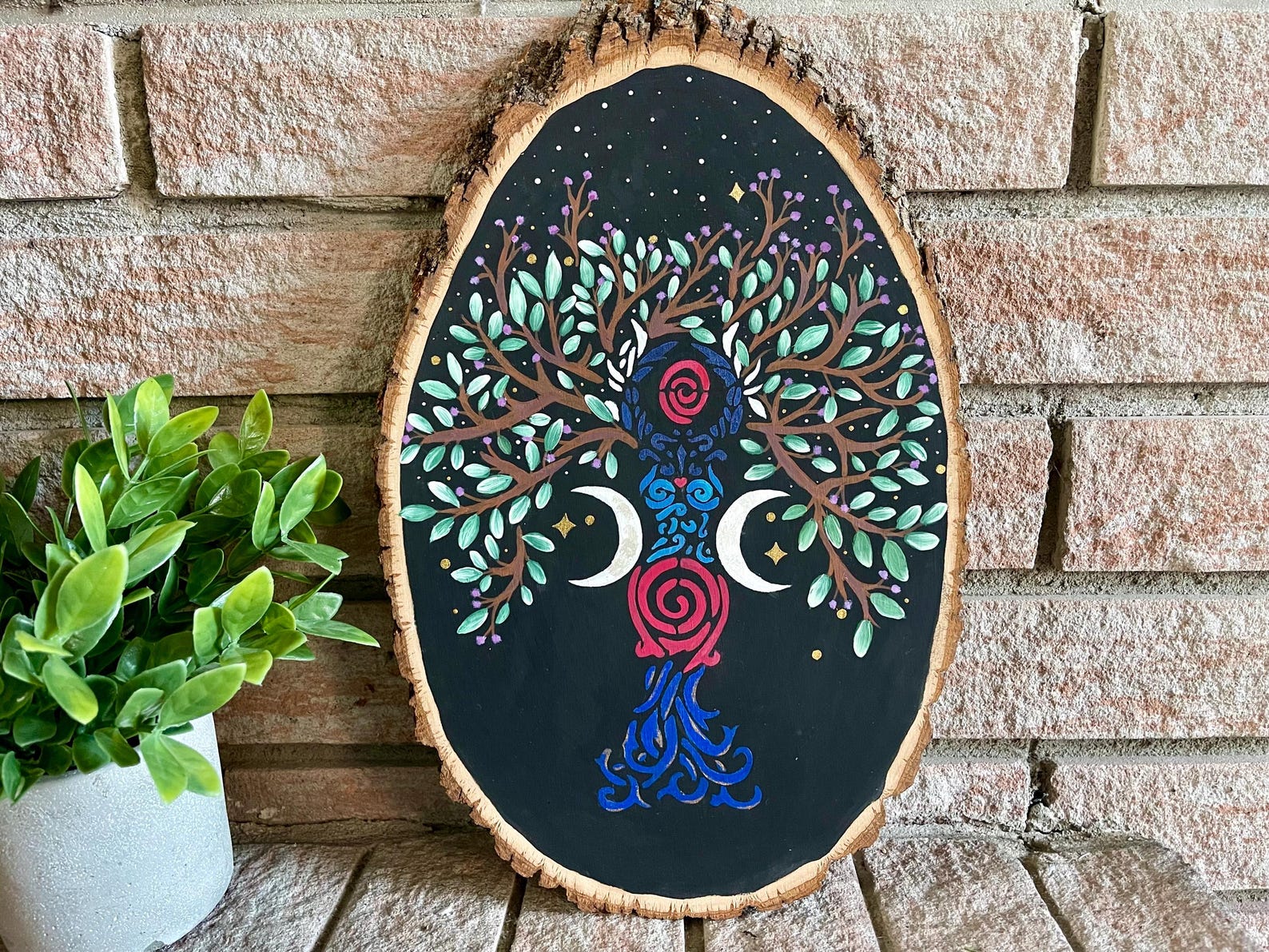 Hand-painted Tree of Life Wall Art on Wood Slice – Divine Feminine ...