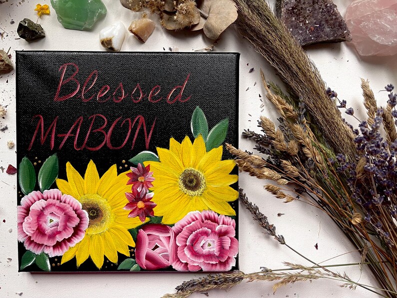Blessed Mabon Hand-painted Floral Altar or Wall Art – Autumn Equinox ...