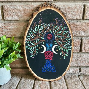 Hand-painted Tree of Life Wall Art on Wood Slice – Divine Feminine ...