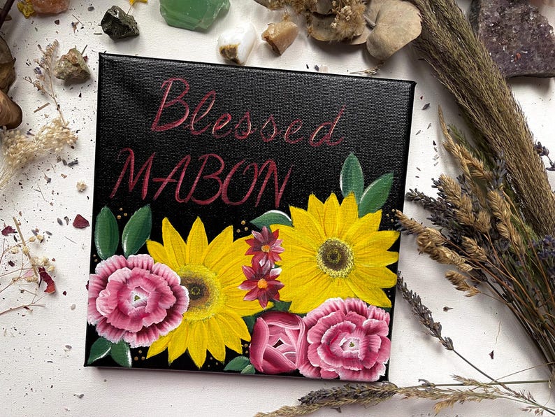 Blessed Mabon Hand-painted Floral Altar or Wall Art – Autumn Equinox ...