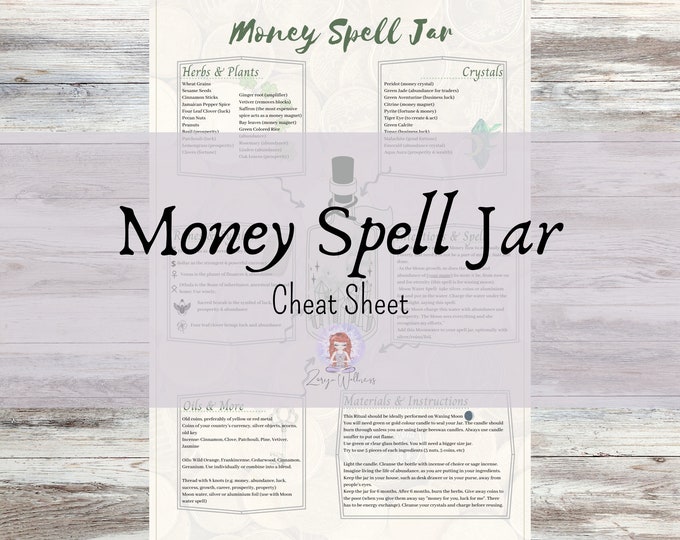 Money Spell Jar Printable Cheat Sheet | Grimoire Pages - Etsy