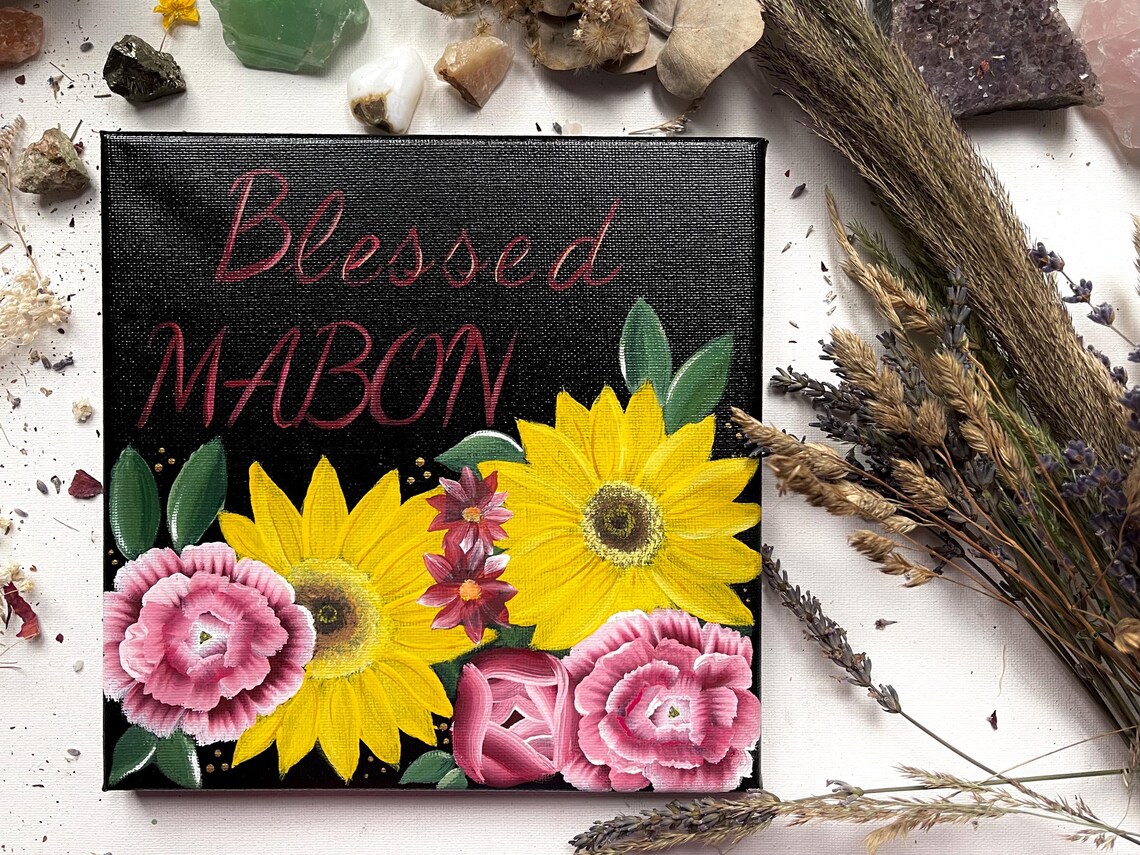 Blessed Mabon Hand-painted Floral Altar or Wall Art – Autumn Equinox ...