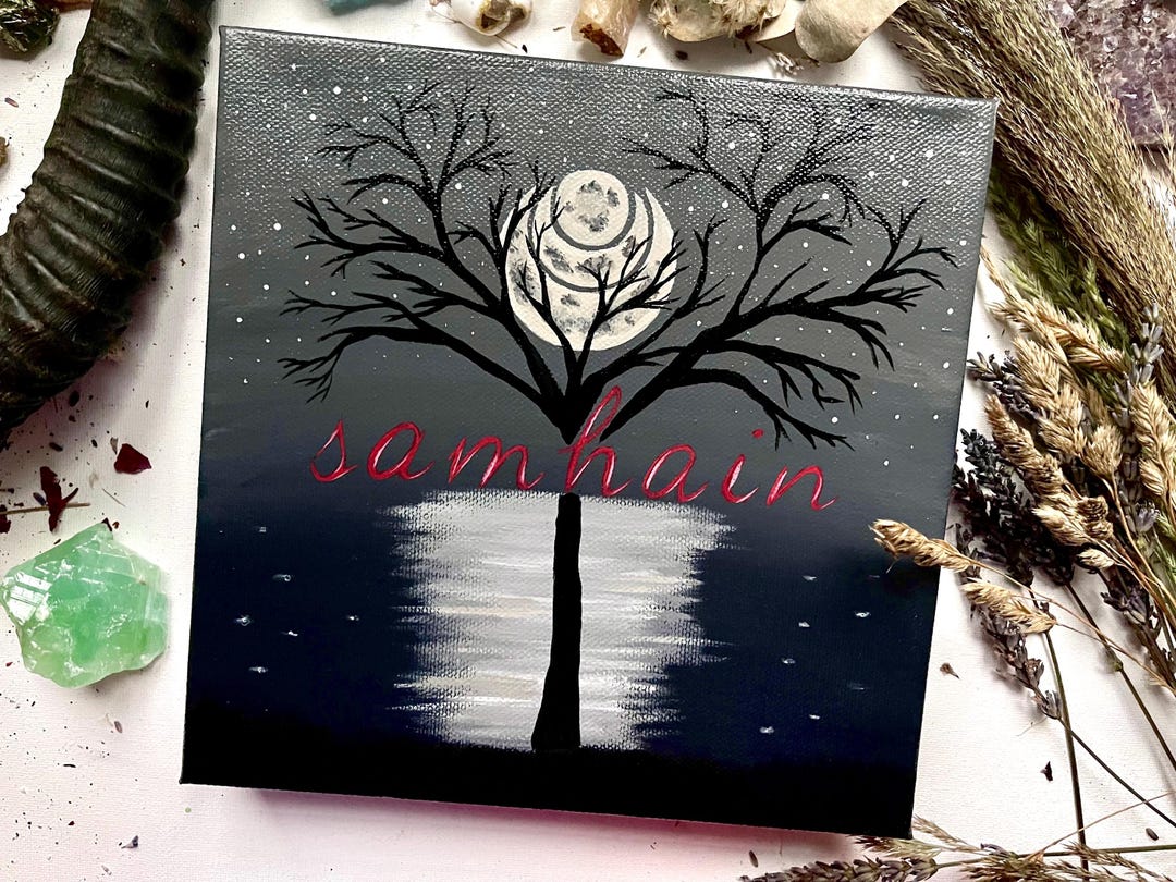 Samhain Moonlit Reflection | Halloween Wall Art | Hand Painted Gothic ...