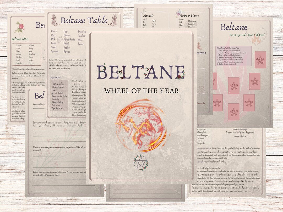 Beltane Printable Guide: Wheel of the Year Grimoire Pages Antique Style ...