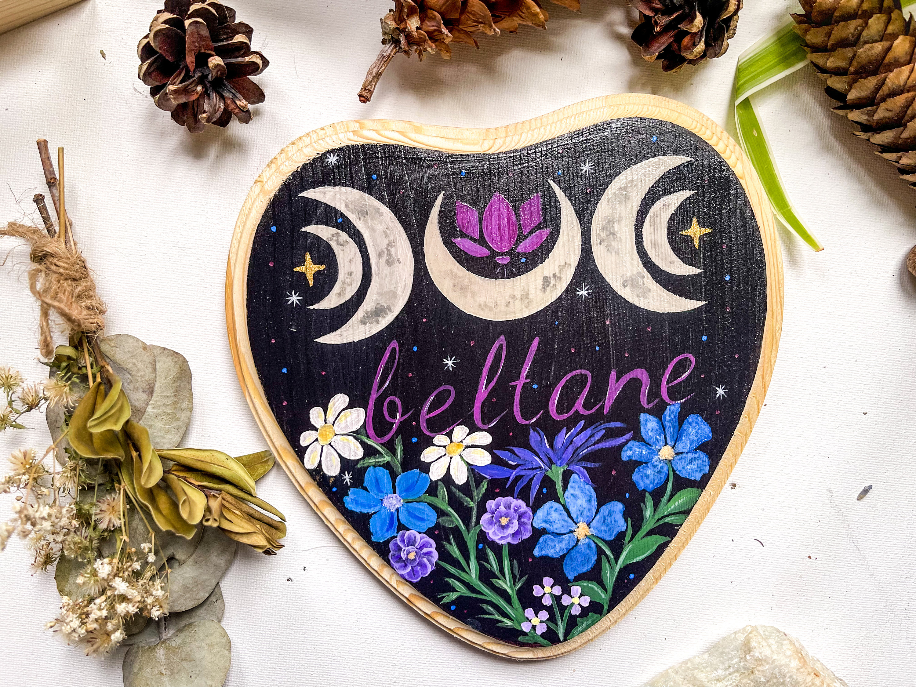 Beltane Altar Herbal Candle & Moon Cycles Hand-painted Ornament Bundle ...