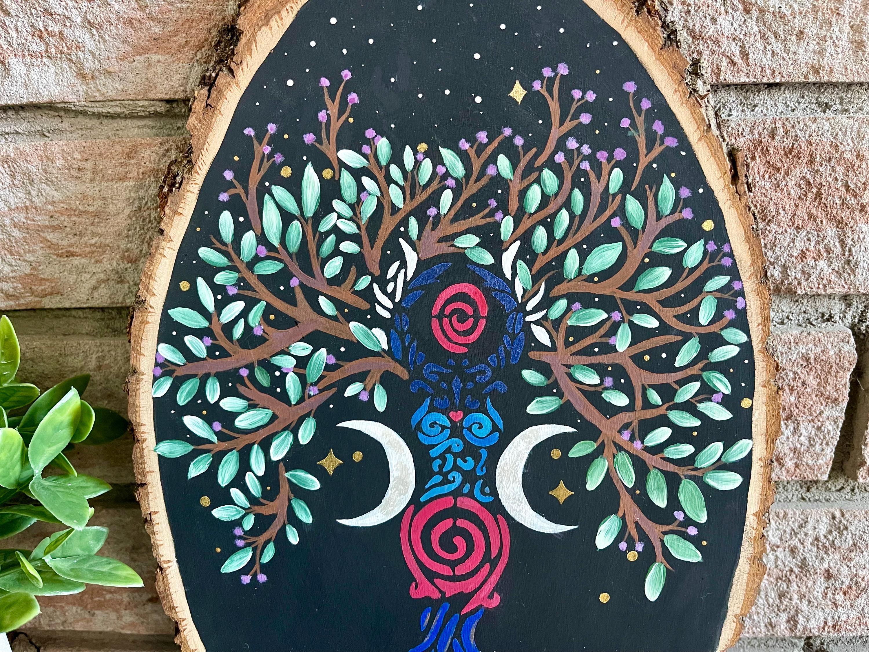 Hand-painted Tree of Life Wall Art on Wood Slice – Divine Feminine ...
