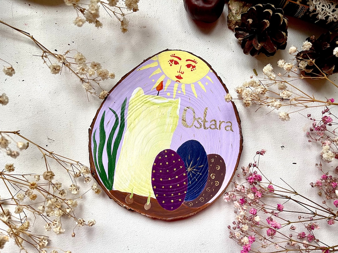 Hand-painted Wood Slice Ostara Home & Altar Decoration: Ostara Candle ...