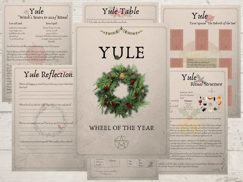 Yule Printable Guide Antique Style: Wheel of the Year Grimoire Pages ...