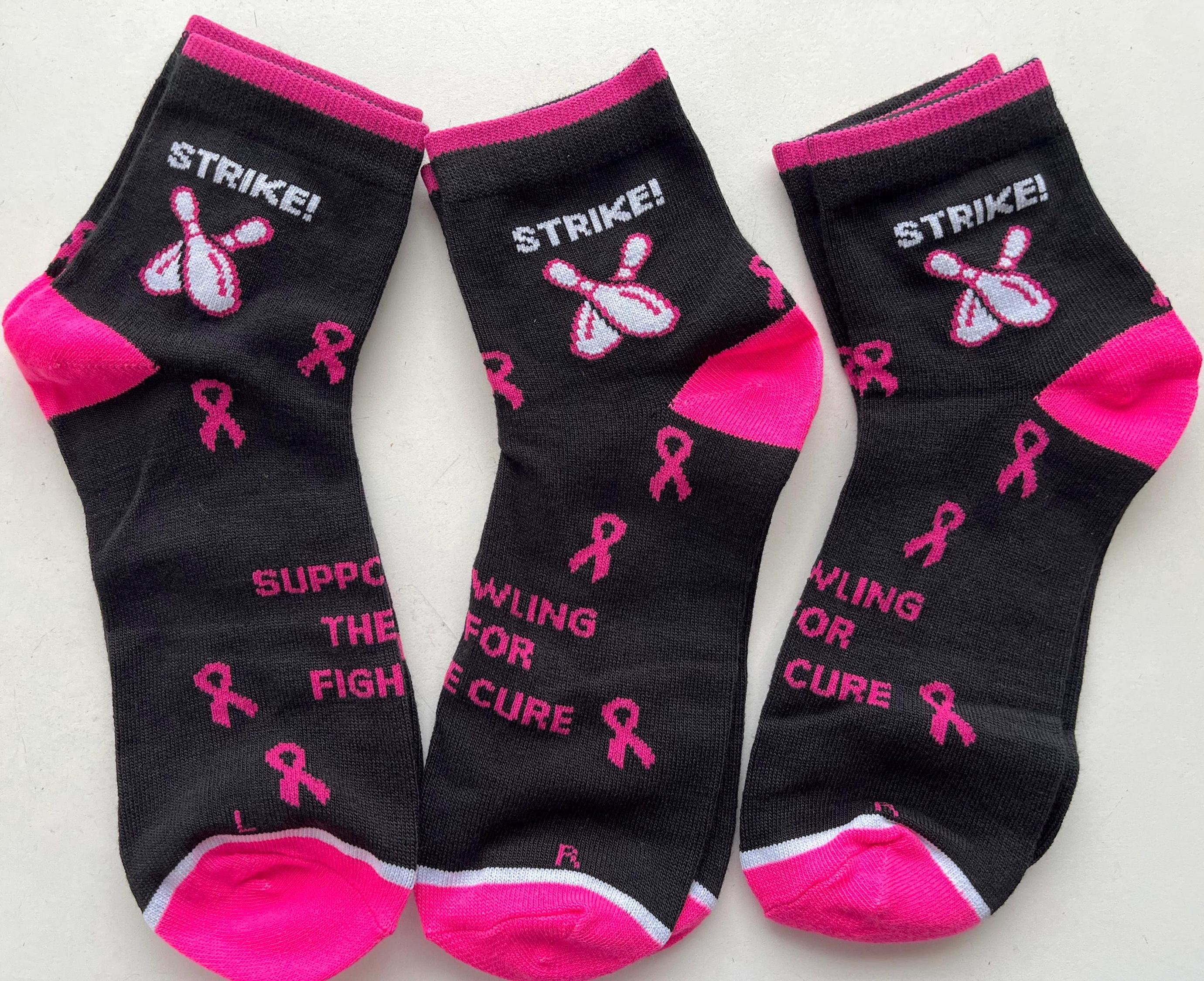 Bowling Socks: Strike Motif - Pink, or Black/pink Fight Breast Cancer ...