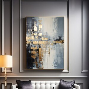 Digital Wall Art Abstract Painting With Blue, Gold Copper Colors, Style ...