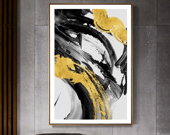 Abstract Black and Gold Foil Wall Art Printable Instant | Etsy
