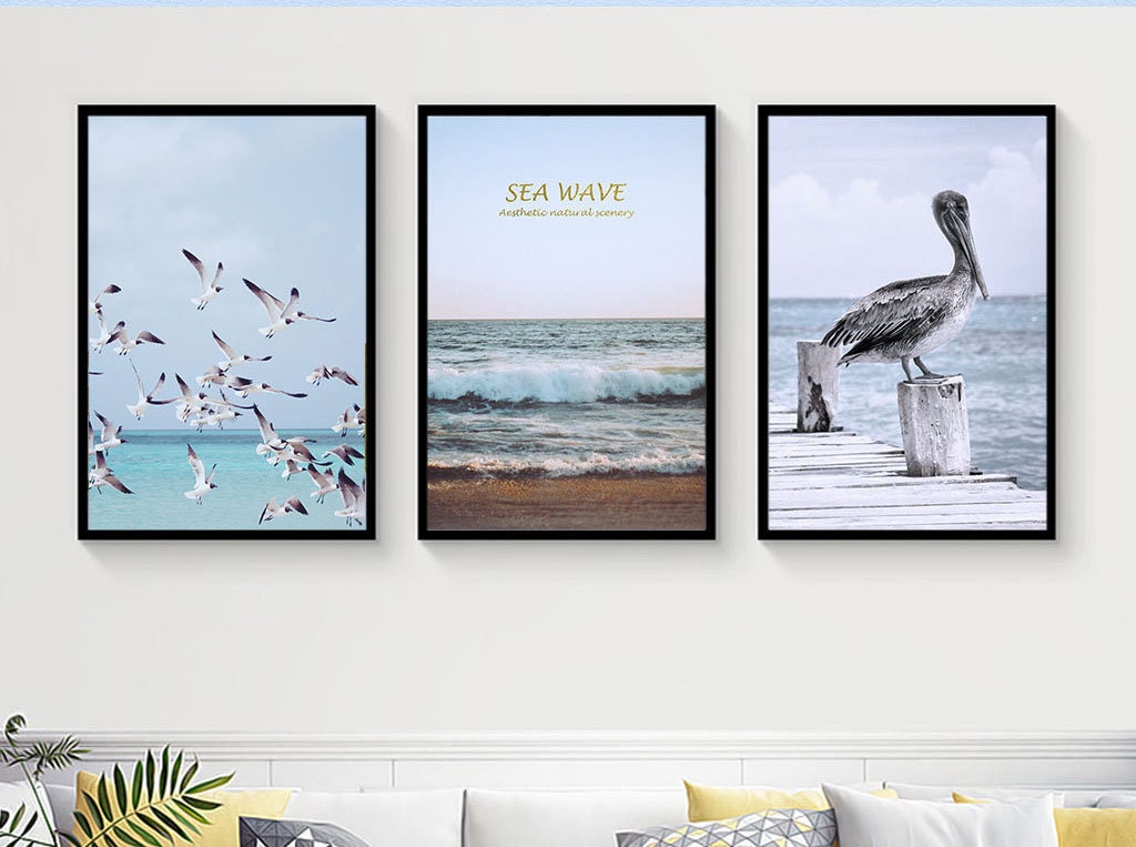 3 sets of sea wave print Seagull printable blue seascape | Etsy