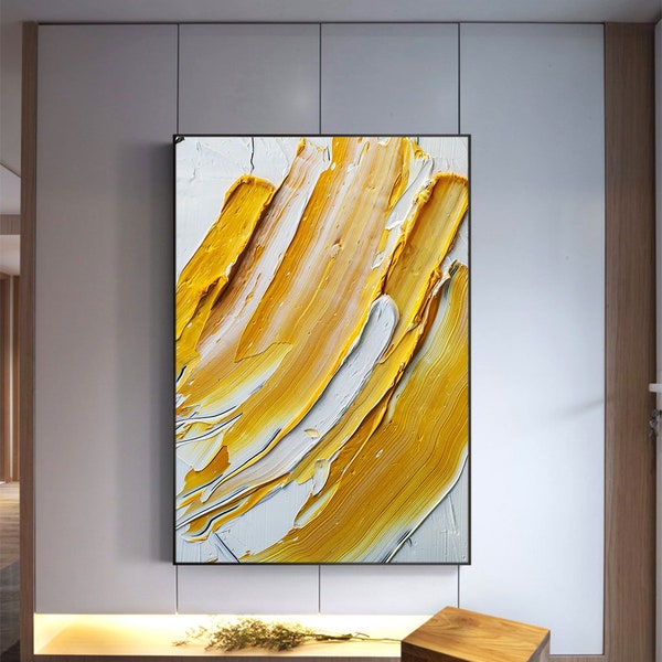 Abstract Art White and Yellow - Etsy