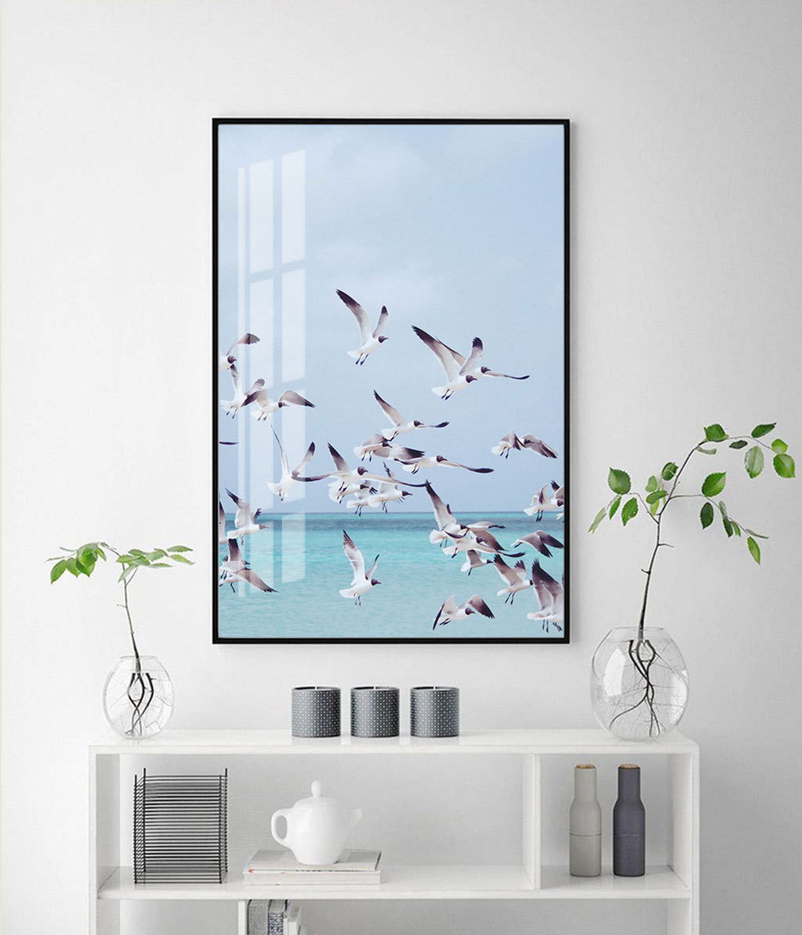 3 Sets of Sea Wave Print Seagull Printable Blue Seascape - Etsy