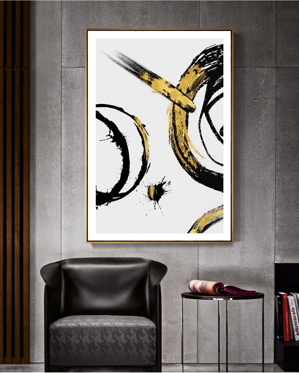 Original Chinese Calligraphy Mixed Gold Foil Drop, Golden Brush, Bold ...