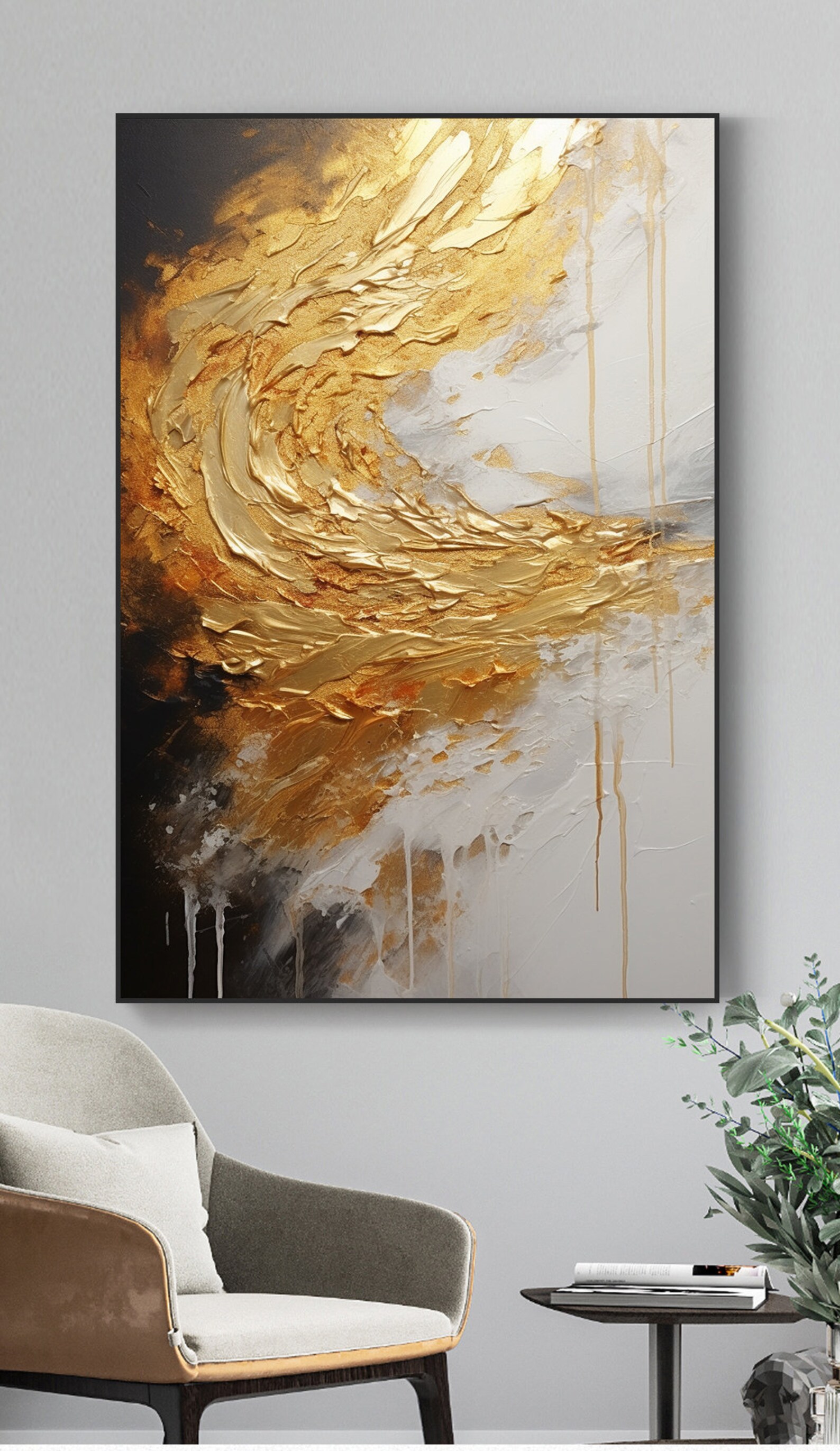 High-end Home Decor Set: Abstract Gold Glitter, Wall Art Printable ...
