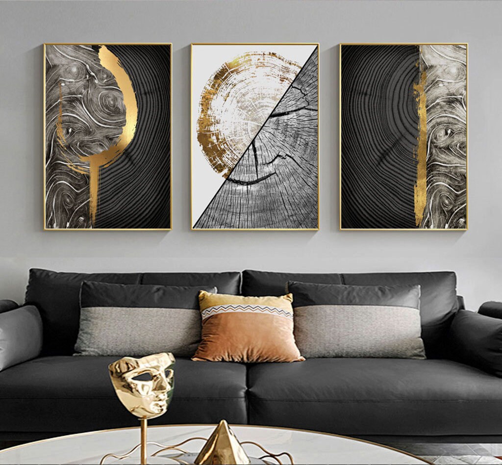 Gold Abstract Wall Art, Wall Art Printable, 3 Pieces, Modern Minimalist ...