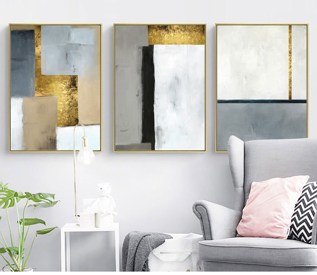 Abstract Purple Gold Painting, Modern Abstract Canvas, Nordic ...