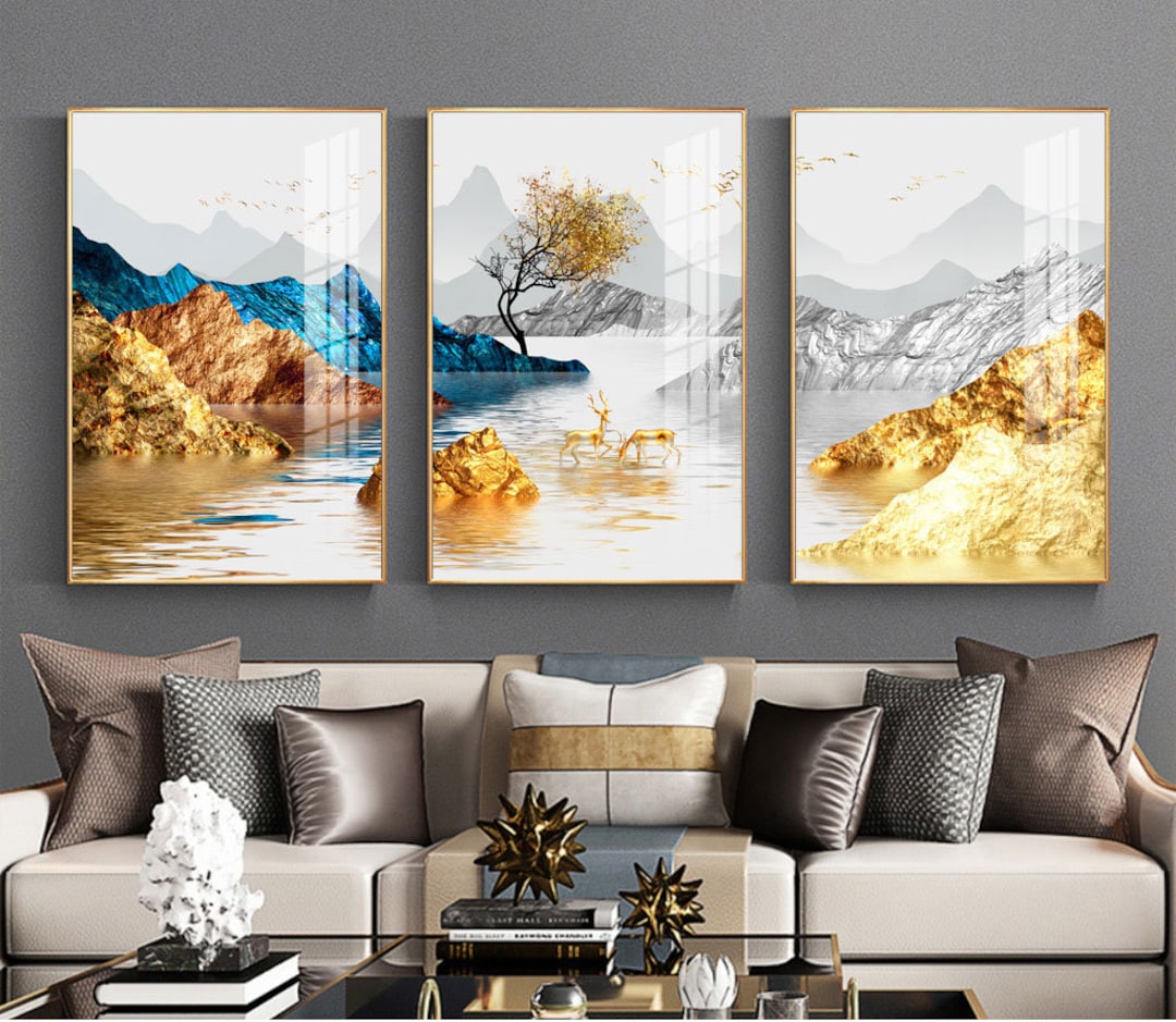 Abstract Natural Landscape Painting Printable, Luxury Golden Painting ...