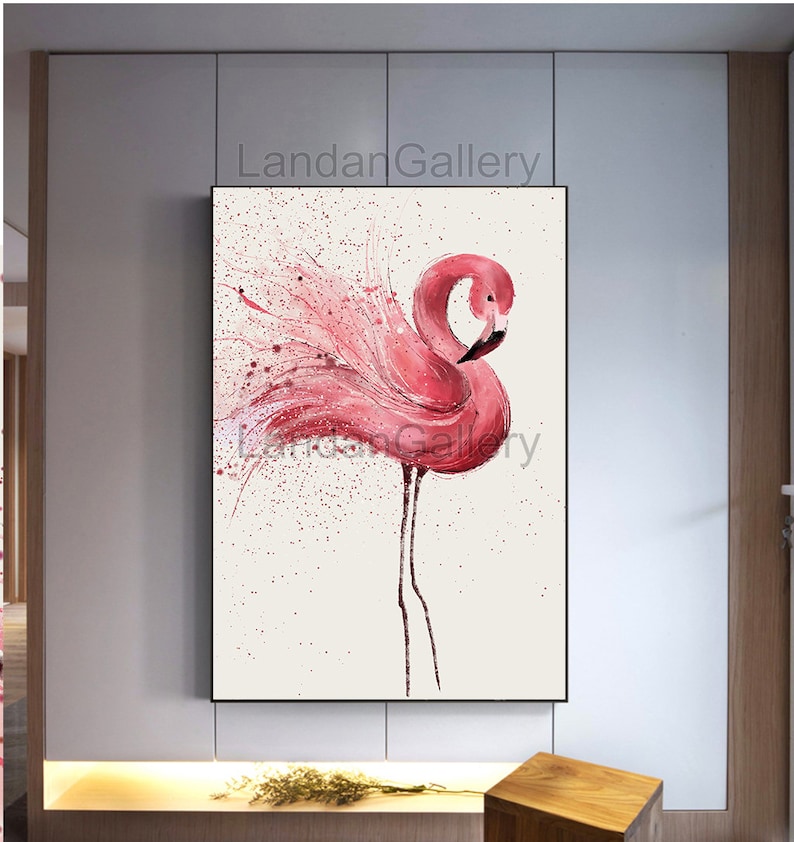 Watercolor splash pink Flamingo wall art printable flamingo | Etsy