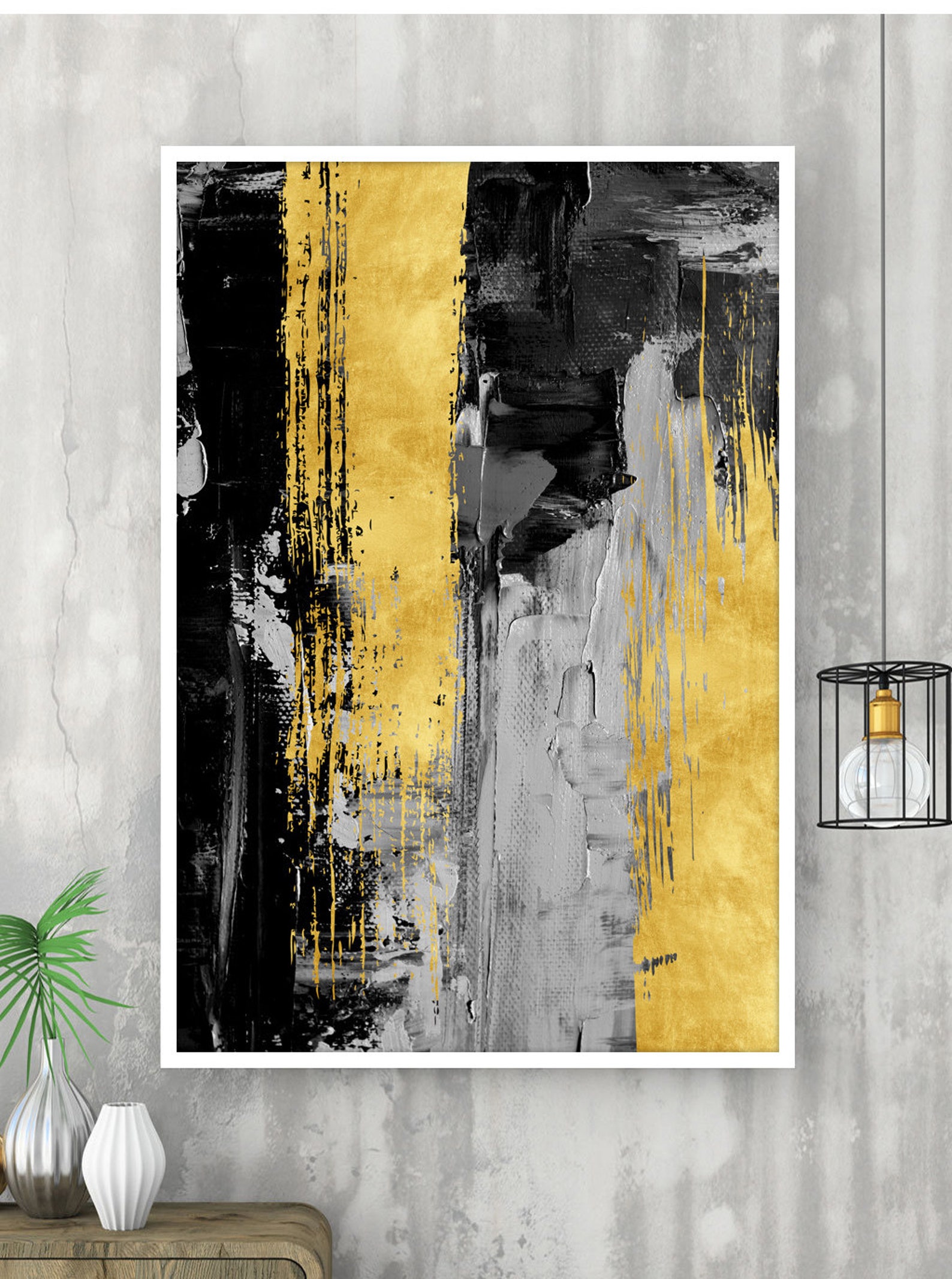 Bold Design, Gold Plus Black Ink Printable Wall Art, Abstract Modern ...