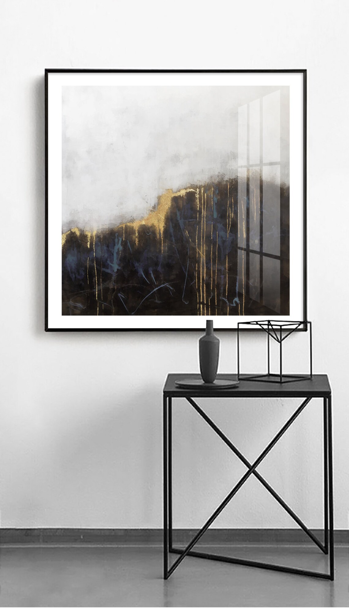 Abstract Black and Gold Foil Design Printable, Square Framed Painting ...