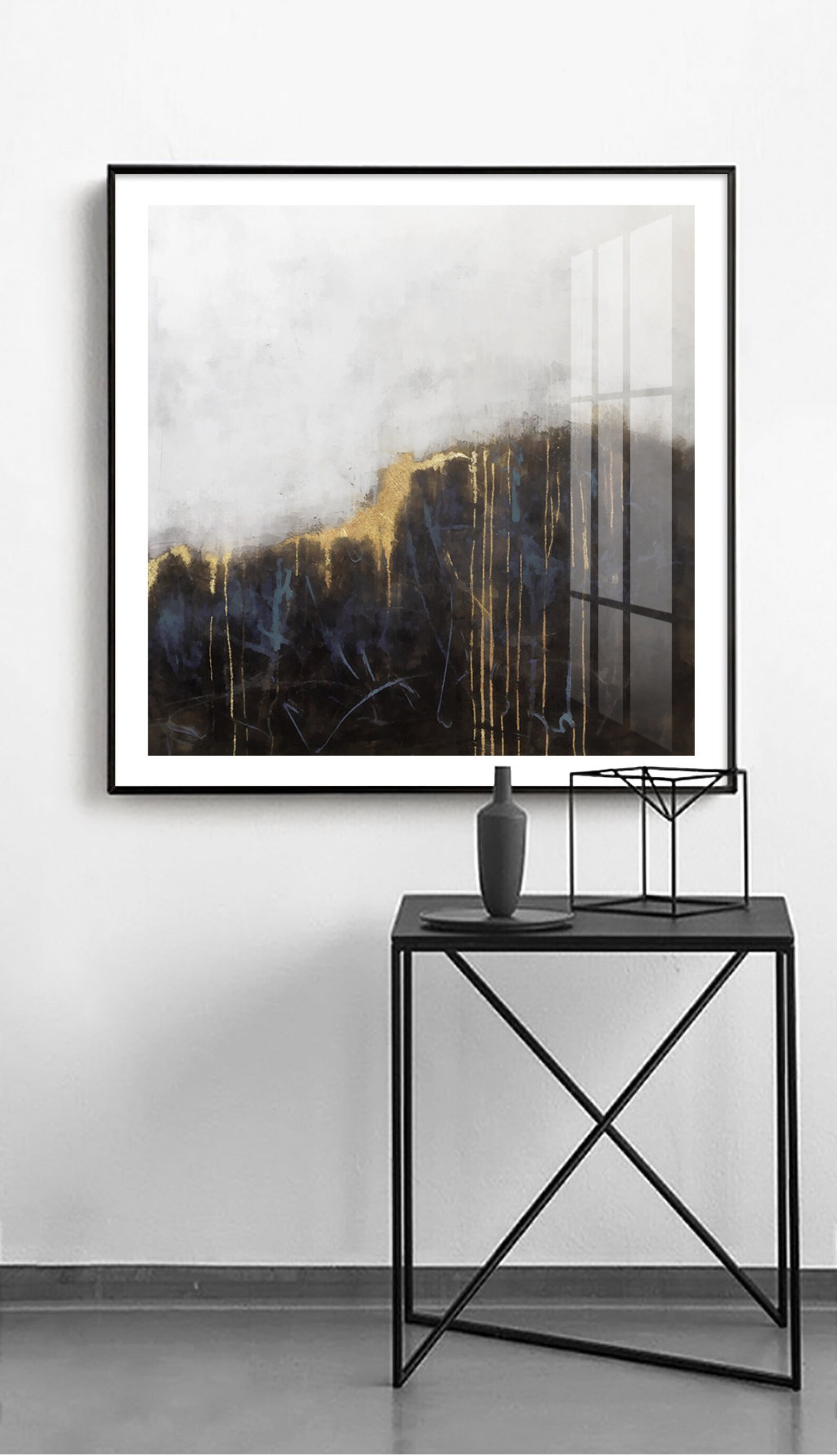 Abstract Black and Gold Foil Design Printable Square Framed - Etsy