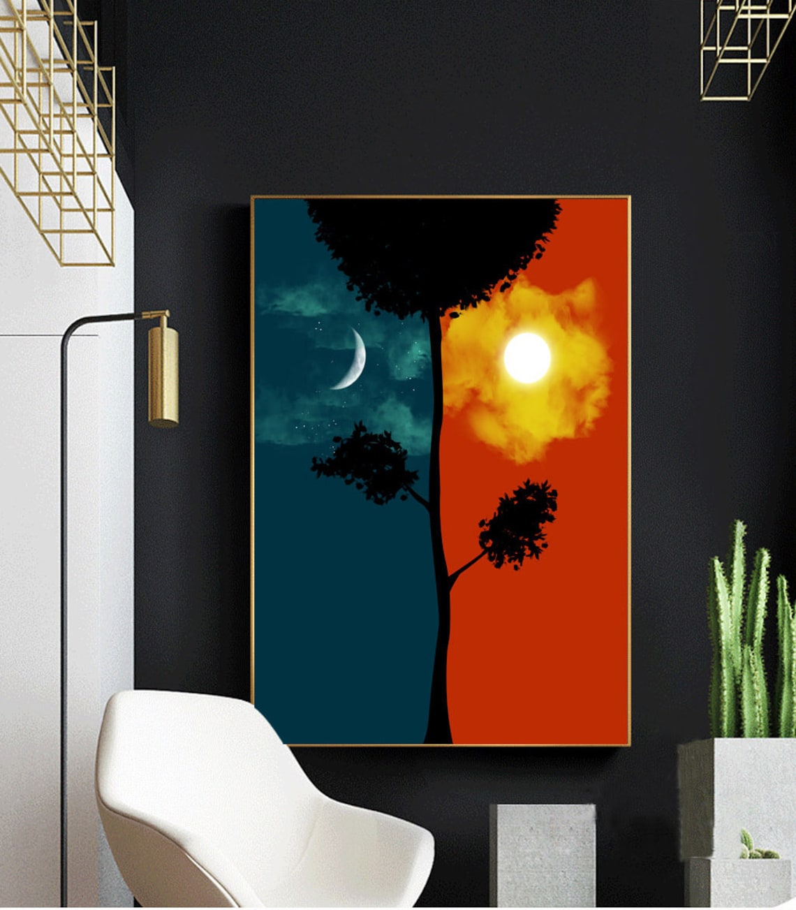Printable Wall Art Moon & Sun Day and Night Wallpaper Hot | Etsy