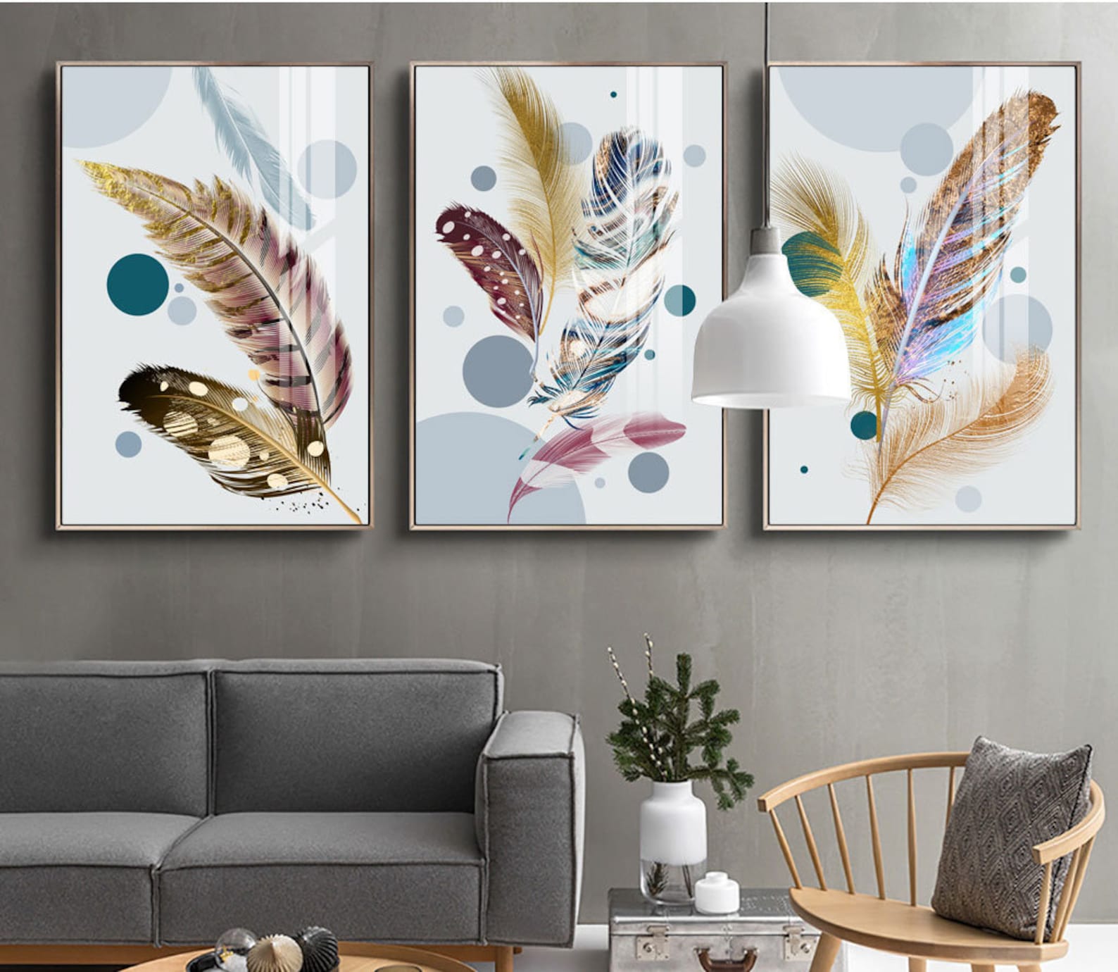 Set of 3 Feather Artwork Printable Feather Wall Art Feather | Etsy