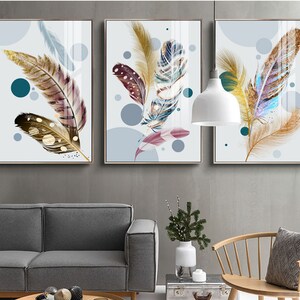 Set of 3 Feather Artwork Printable, Feather Wall Art, Feather Poster ...