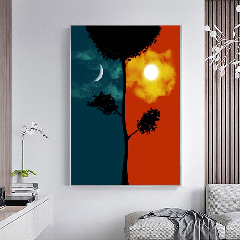 Printable Wall Art Moon & Sun Day and Night Wallpaper Hot | Etsy