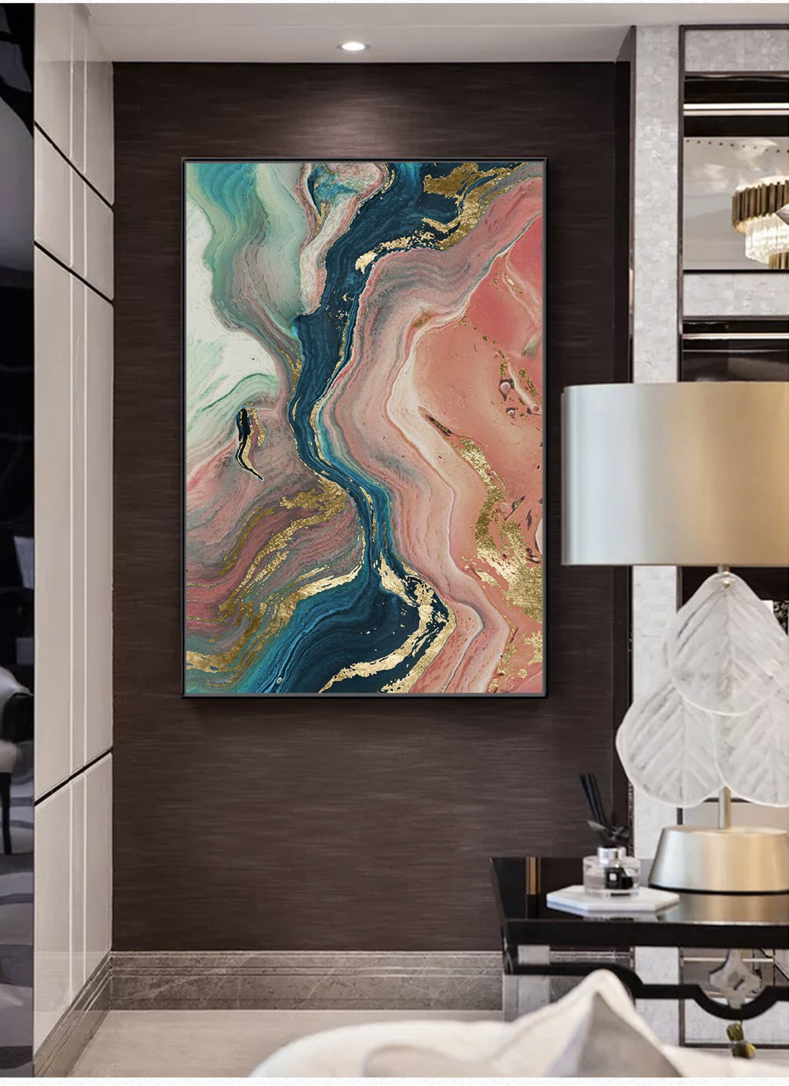 Colorful Handmade Gold Foil Acrylic Liquid Painting Printable - Etsy