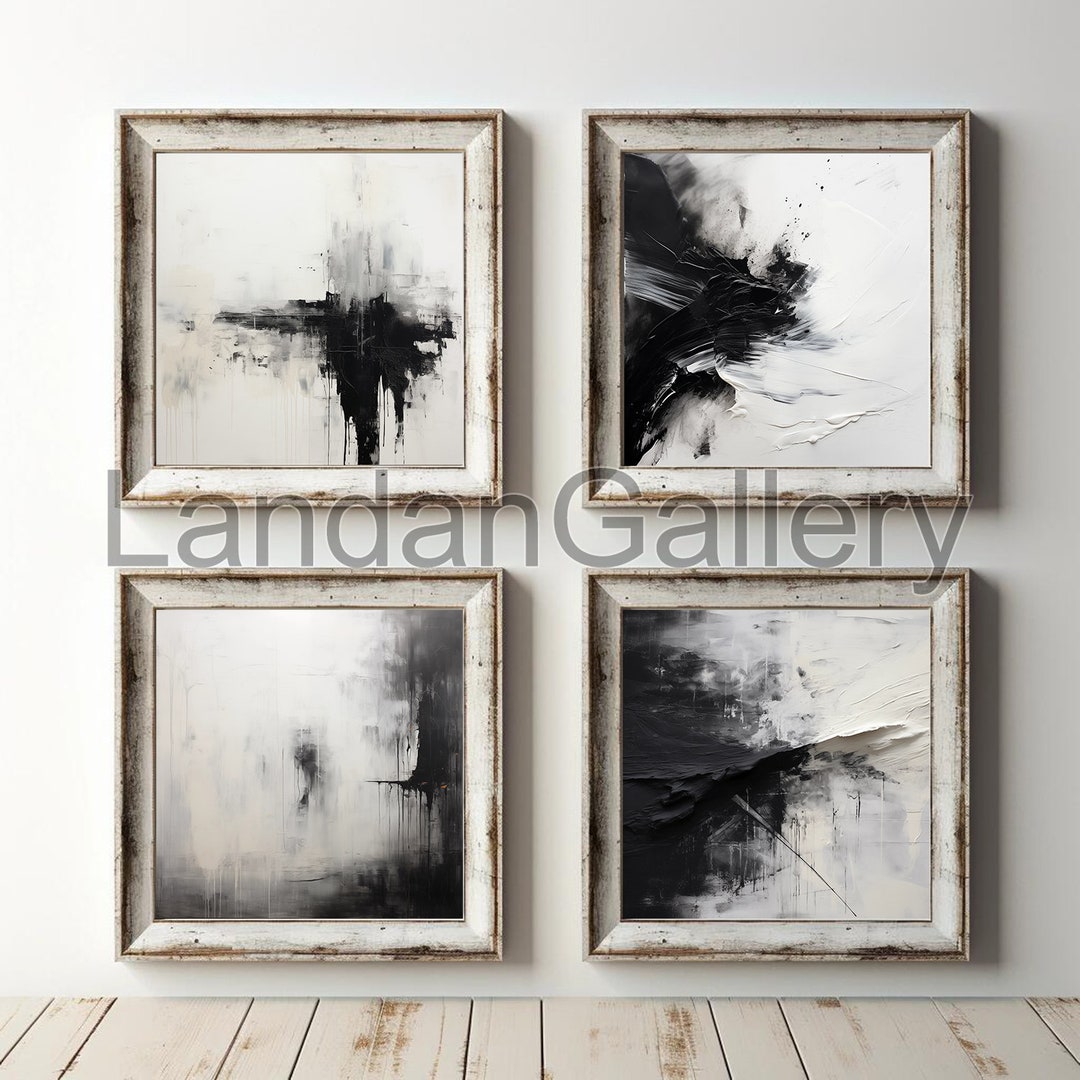 4 Black and White Paintings, Intense Textures, Systems Art, Endurance ...