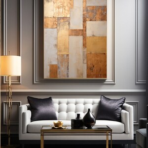 Printable Painting With Squares of Copper and Beige on White, in the ...