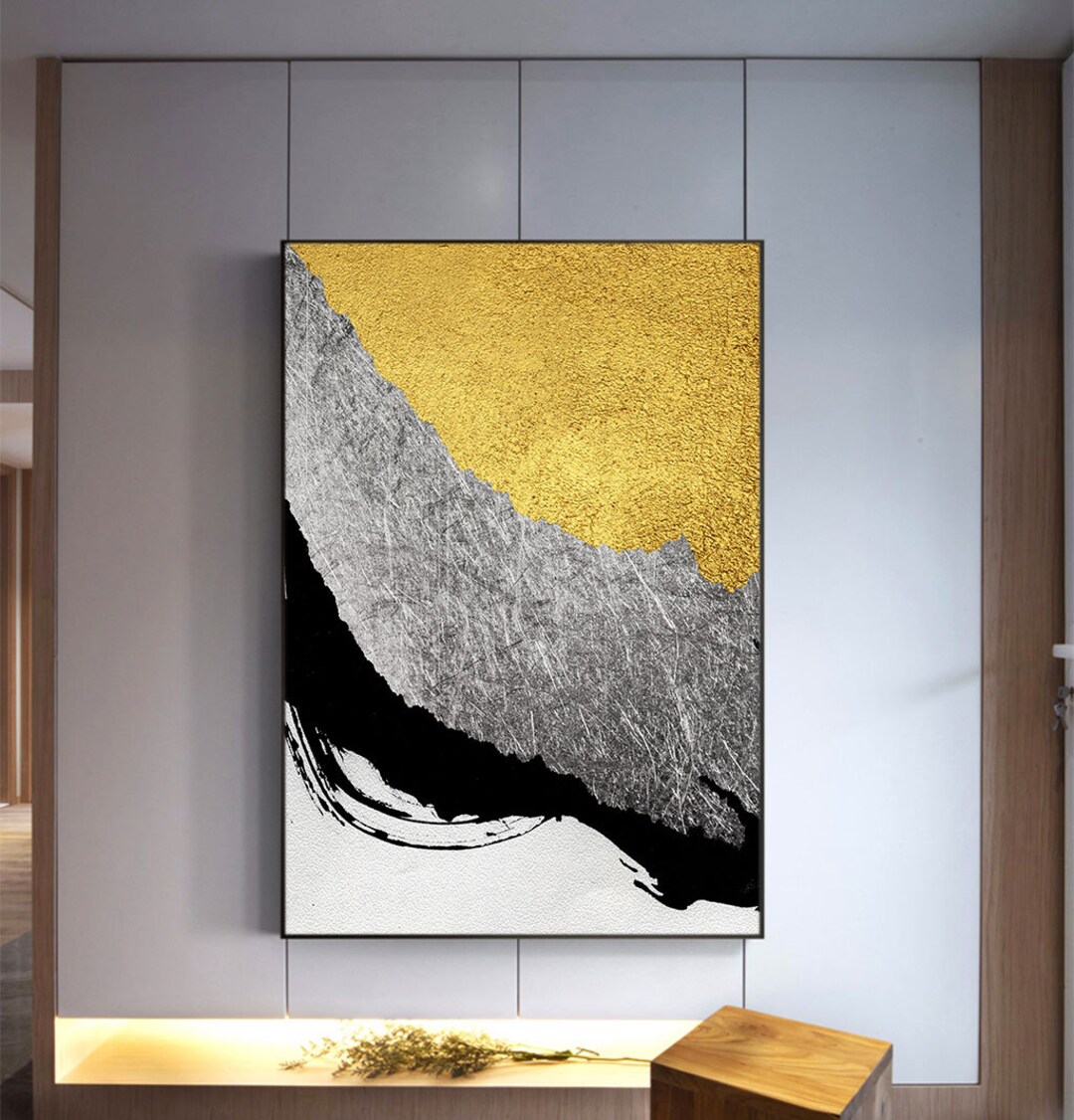 Abstract Gold Foil Grey Black Instant Download Printable Brush Wall Art ...