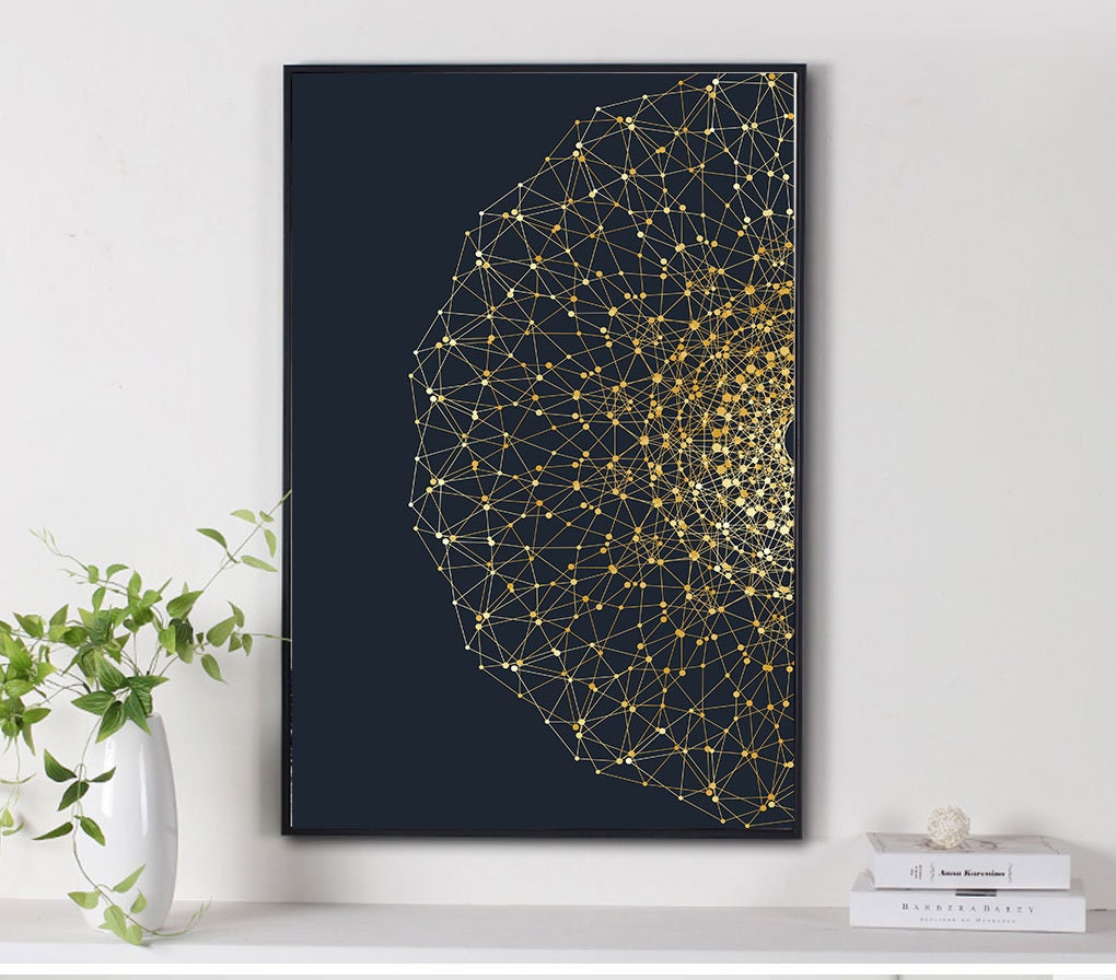 Abstract Gold Lines Dots Symmetrical Geometric Prints 2 Sets - Etsy