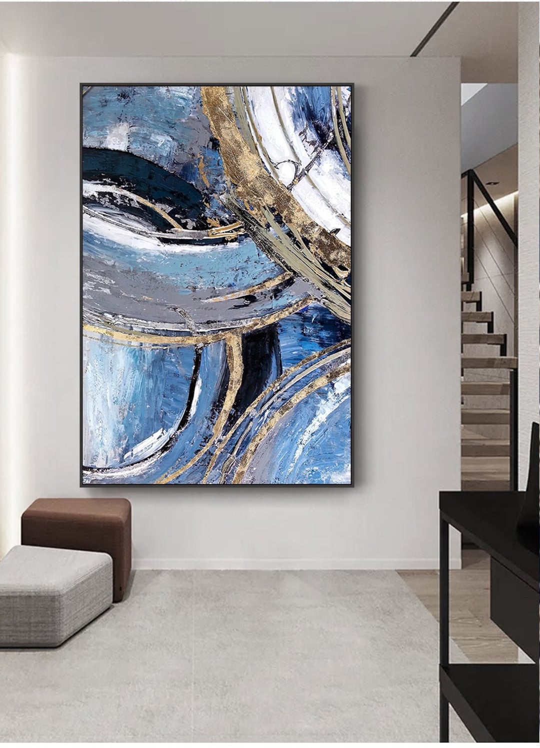Blue Agate Wall Decor Printable, Modern Abstract Oil Painting, Indigo ...