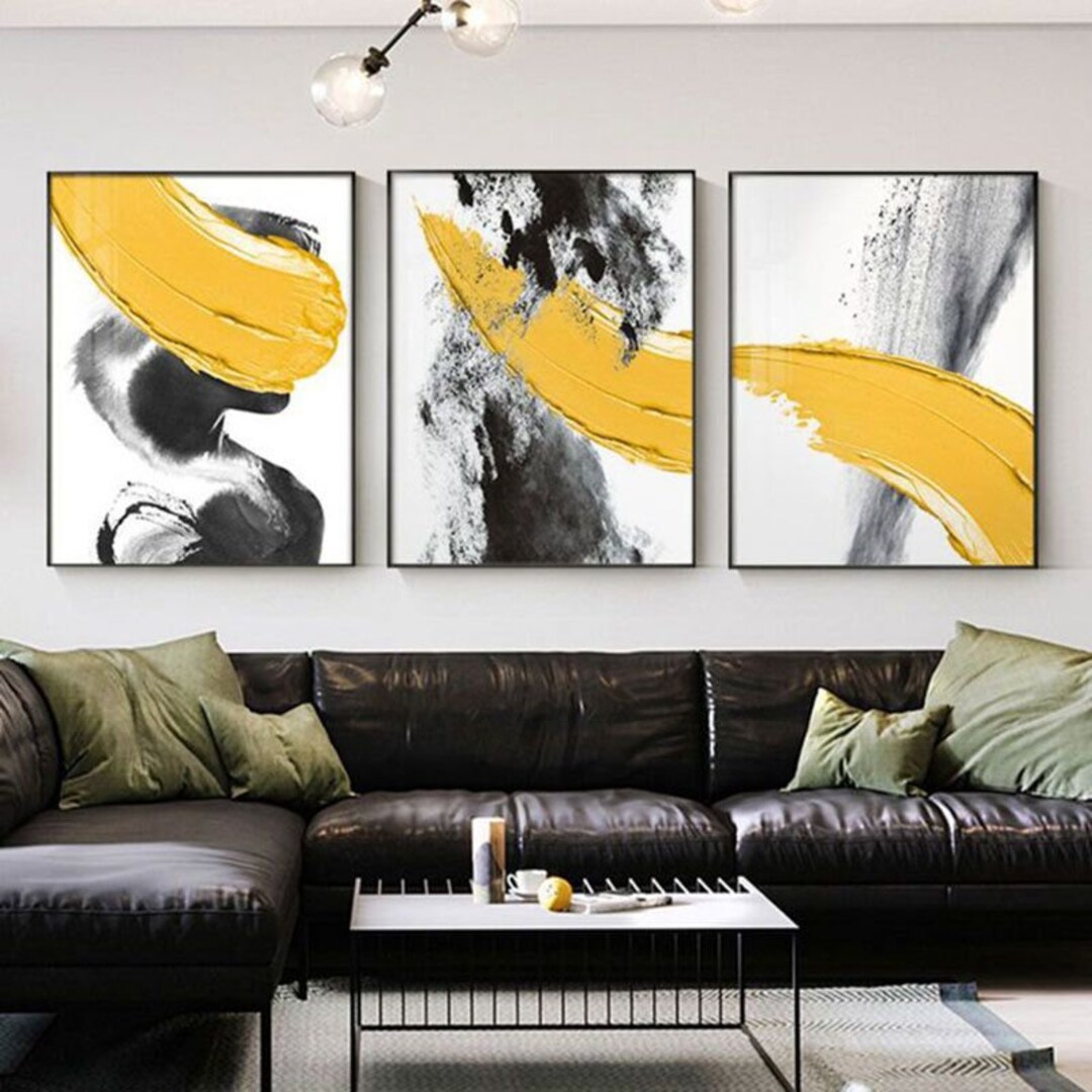 Printable Orange Gold Abstract Poster Yellow Gray Wall Print Modern ...