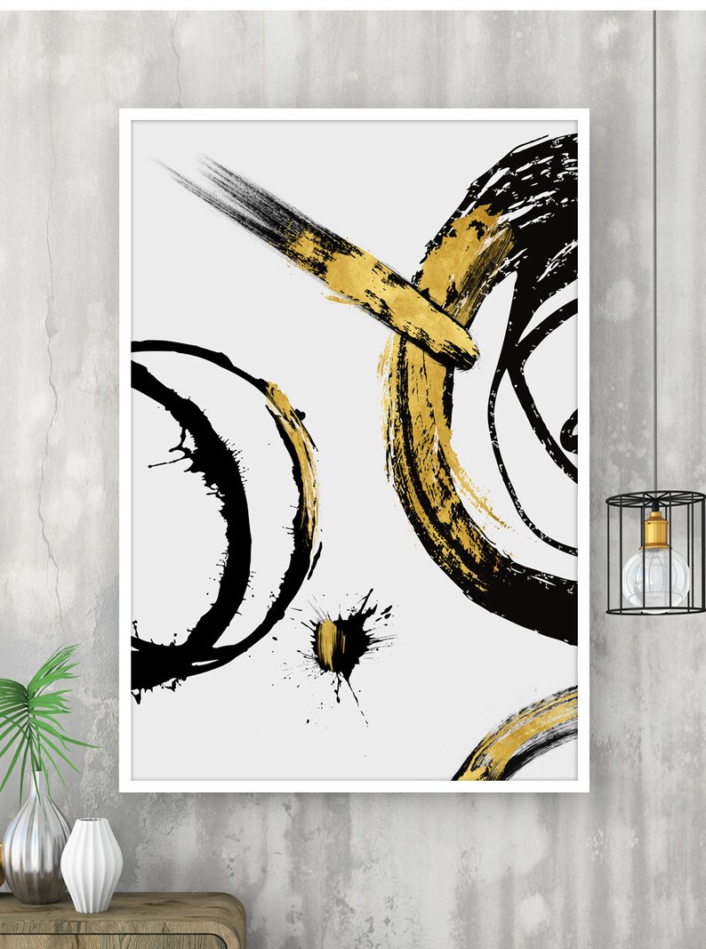 Original Chinese Calligraphy Mixed Gold Foil Drop, Golden Brush, Bold ...