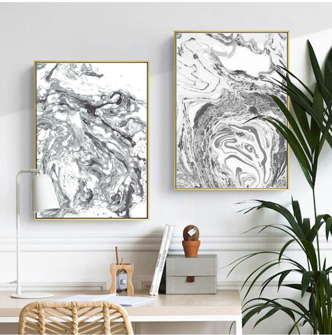 3 Sets of Black & White Abstract Prints, Minimalist Sketch Art ...