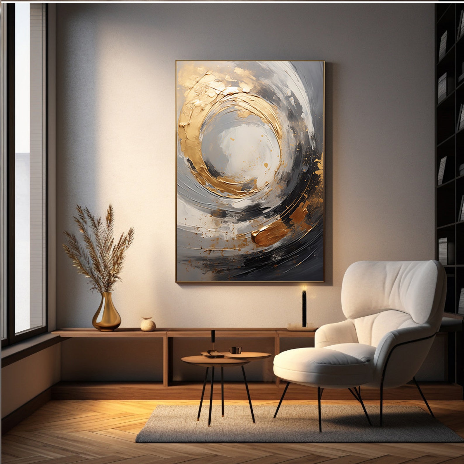 Gold and Silver Abstract Painting, in the Style of Metallic Rotation ...