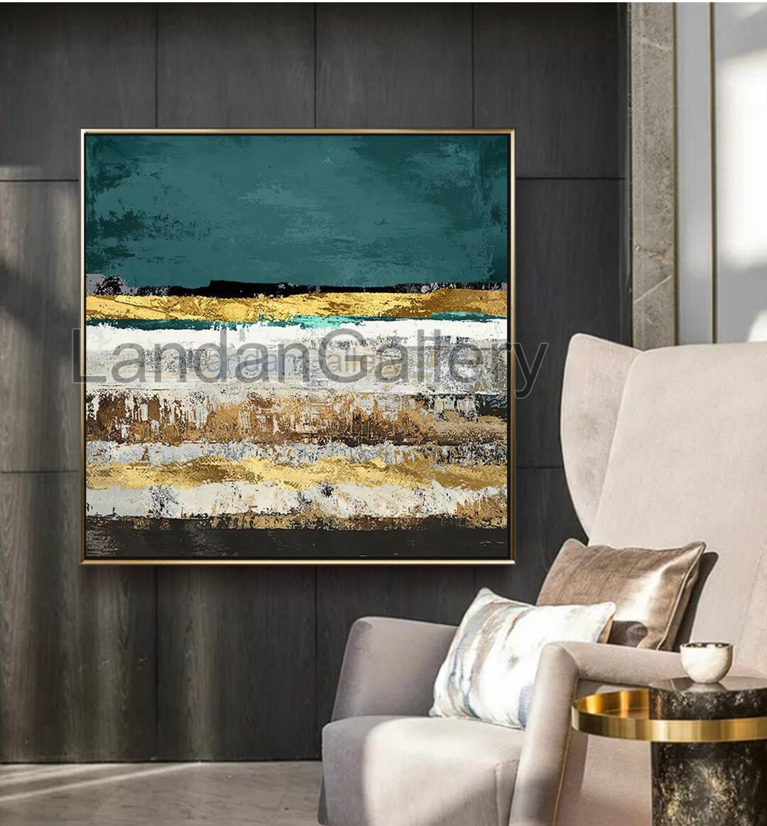 Gold Kunst abstrakt Acrylbilder auf Leinwand schwarz Malerei, Leinwanddrucke Minimalist ...