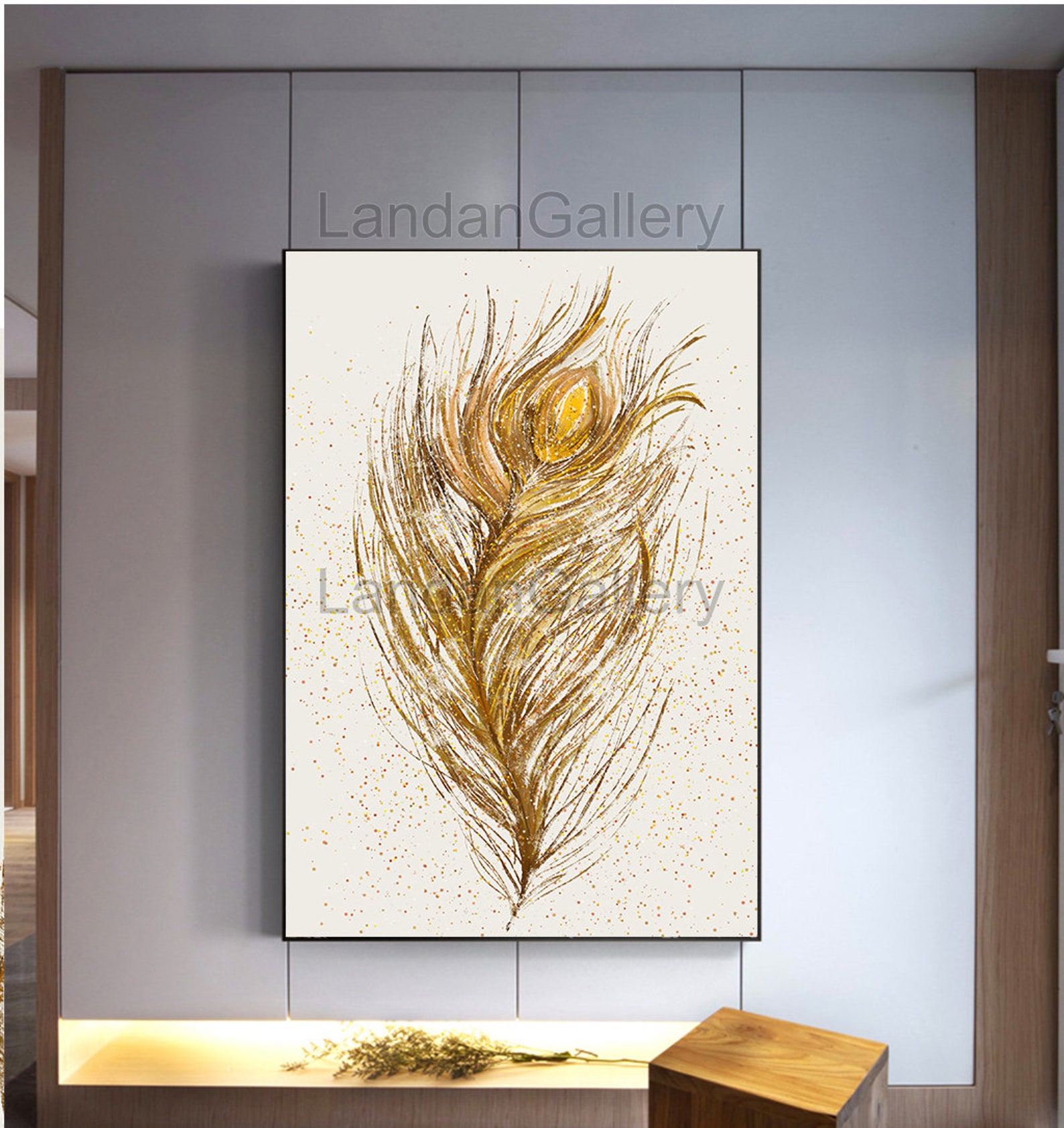 Watercolor Splash Gold Peacock Feather Wall Art Printable - Etsy