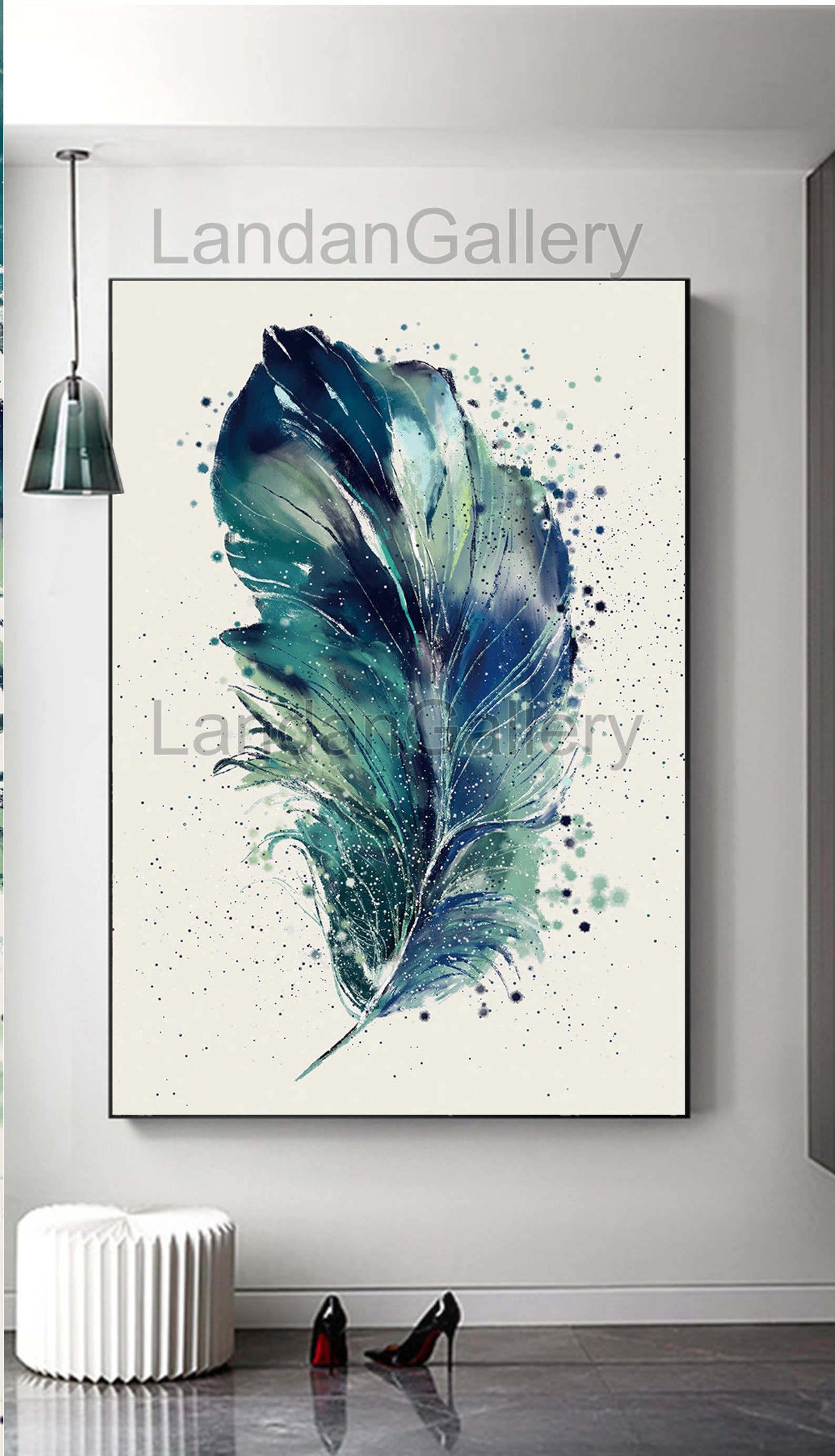 Watercolor Splash Feather Wall Art Printable Spirit Feather | Etsy