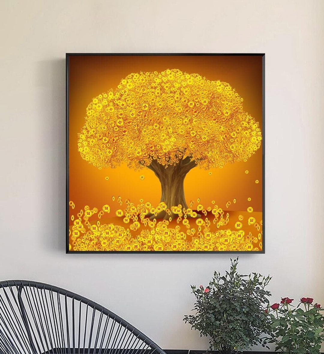 Digital Printable Gold Money Tree, Decoration Painting, Golden Tree ...