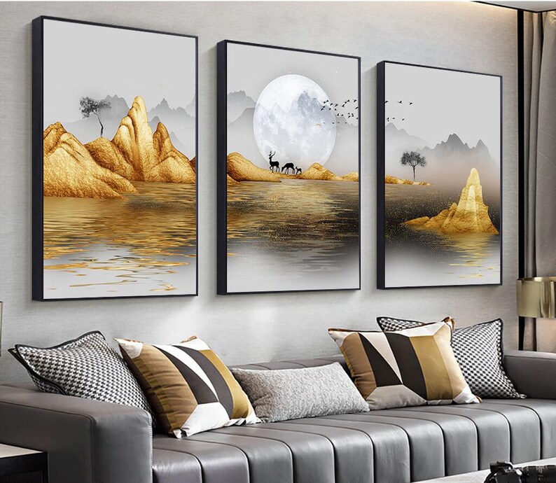 Modern Canvas Art Mural Wallpaper Landscape Lake and Wavy - Etsy