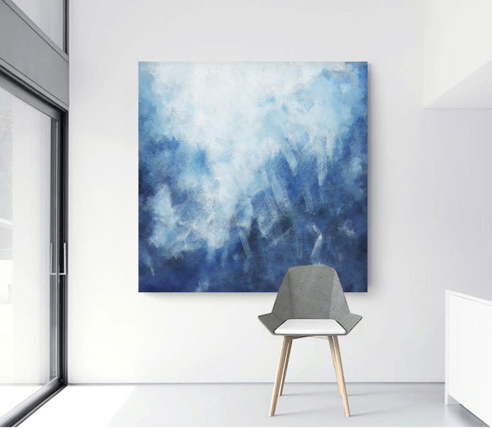 Square Art Original large wall art Abstract Navy blue | Etsy