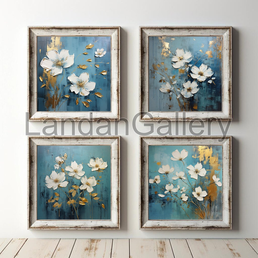 Set of 4 Floral Prints, Wall Art Printable, Flower Digital Prints ...